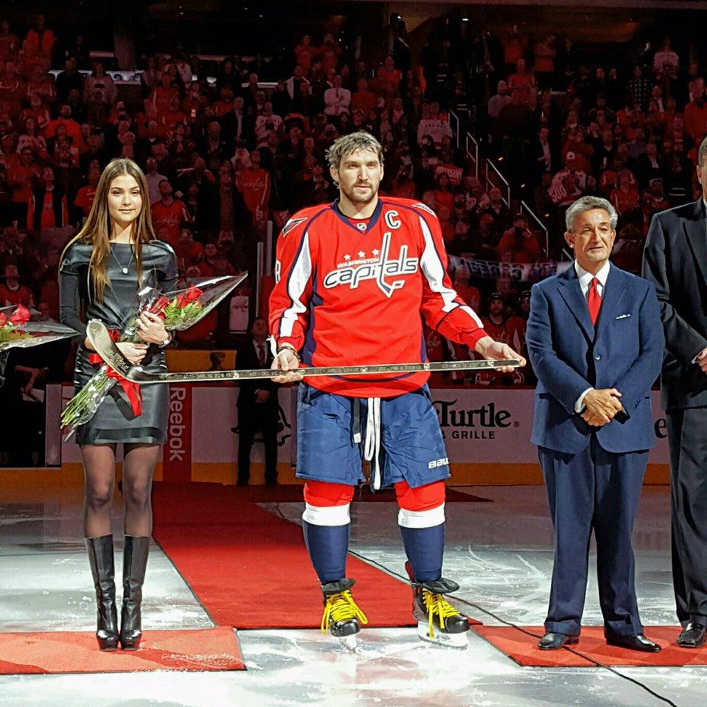 Caps Present Alex Ovechkin With Golden Stick to Celebrate Milestone ...
