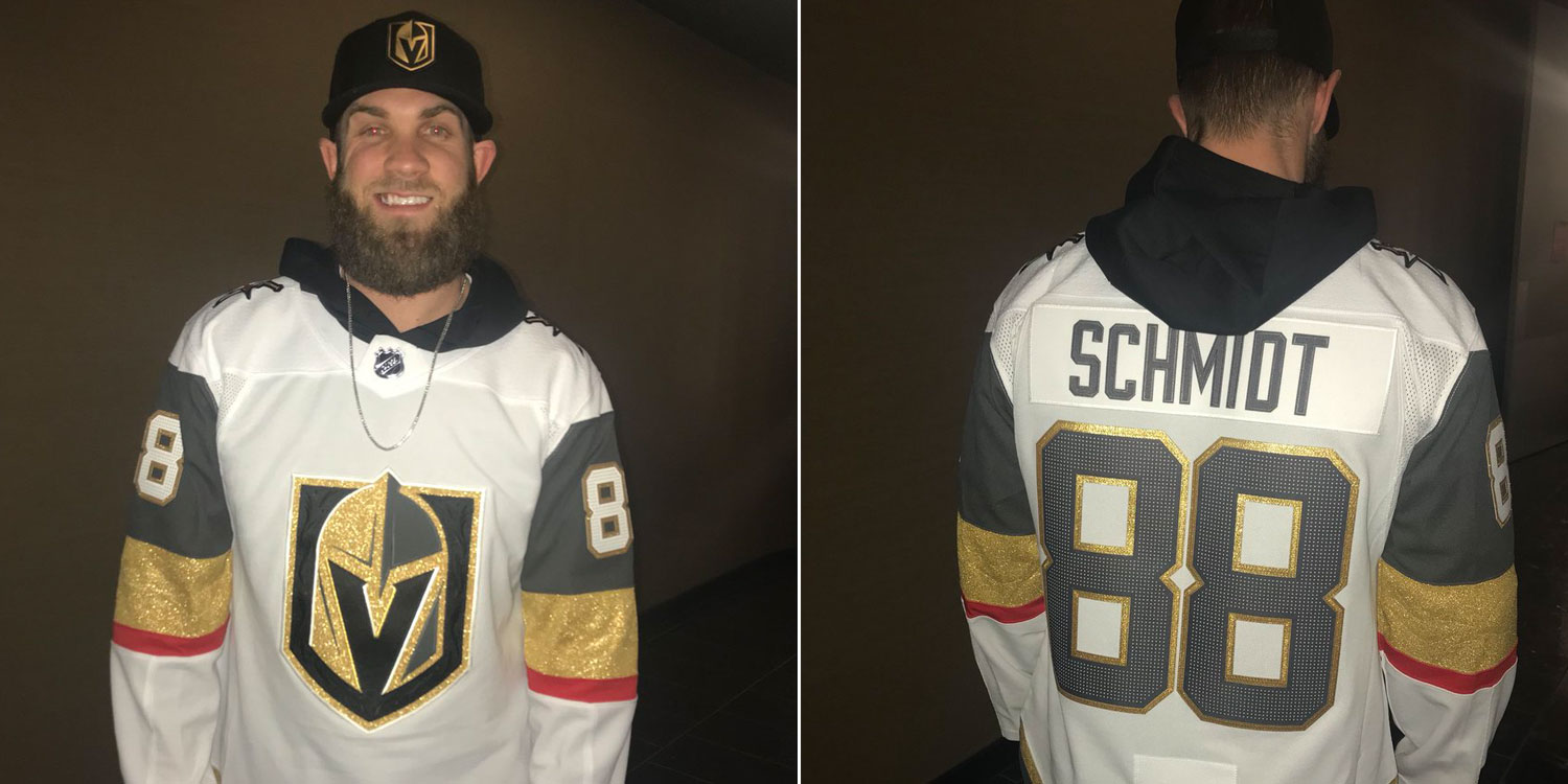 Bryce Harper puts Vegas Golden Knights logo on knob of his bat