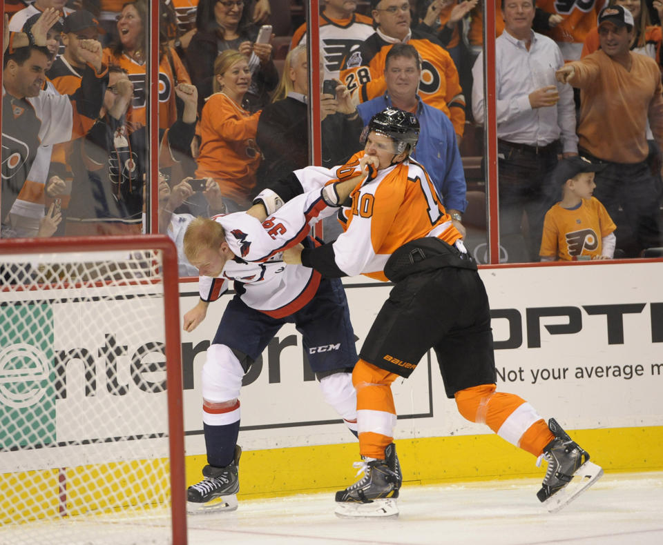 The Caps/Flyers Line Brawl and Goalie Fight in Photos