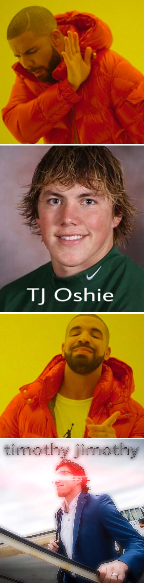 According to Wikipedia, TJ Oshie’s first name is Timothy Jimothy