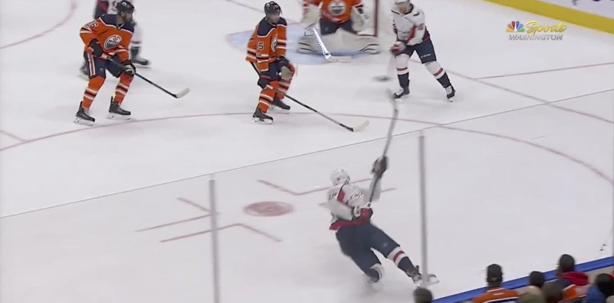 Lars Eller falls over while shooting one timer, scores anyway