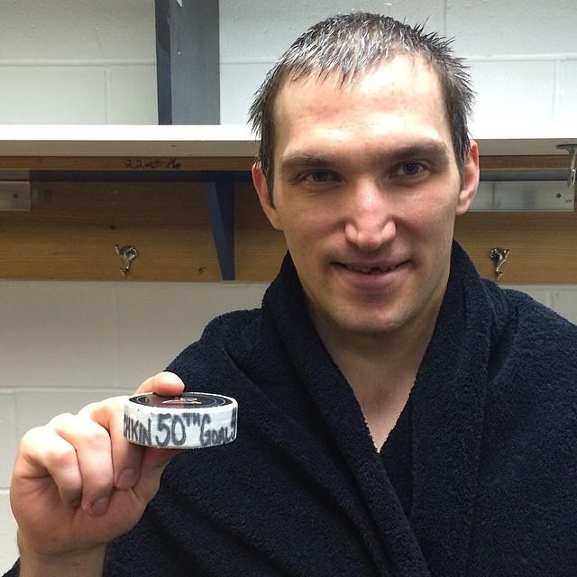 Alex Ovechkin Shows Off Milestone 50th Goal Puck Which Of Course He ...