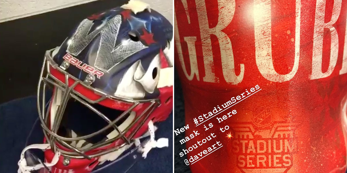Philipp Grubauer debuts new mask for Stadium Series game