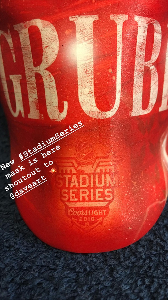 Philipp Grubauer debuts new mask for Stadium Series game