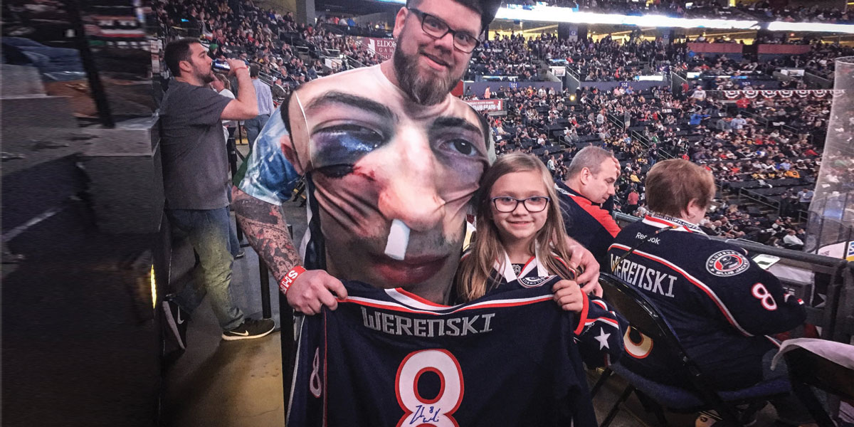 Fan who wears shirt of Zach Werenski’s jacked-up face gets signed ...