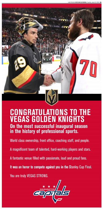 Capitals congratulate Knights for successful season with full page ad ...