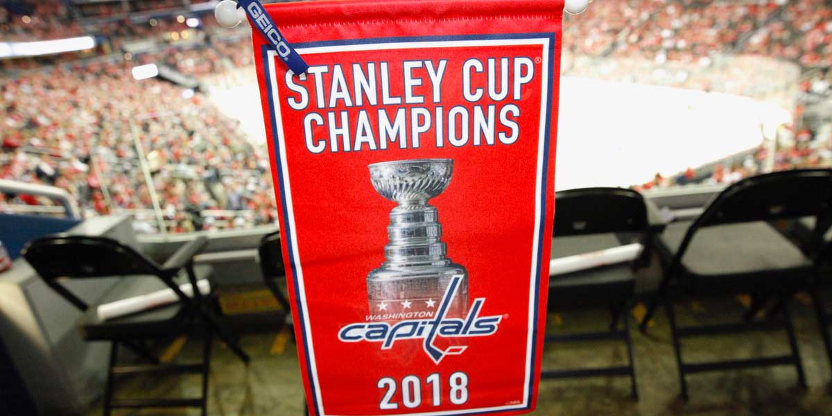 The Capitals’ replica Stanley Cup champions banners are listed as high ...
