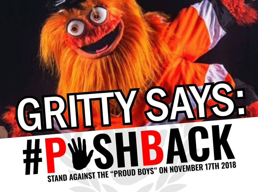 Gritty used as symbol to protest far-right rally in Philadelphia