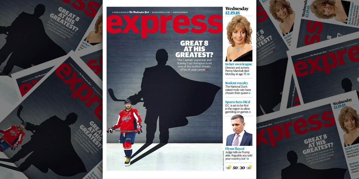 Washington Post Express cover shows Alex Ovechkin with a Superman shadow