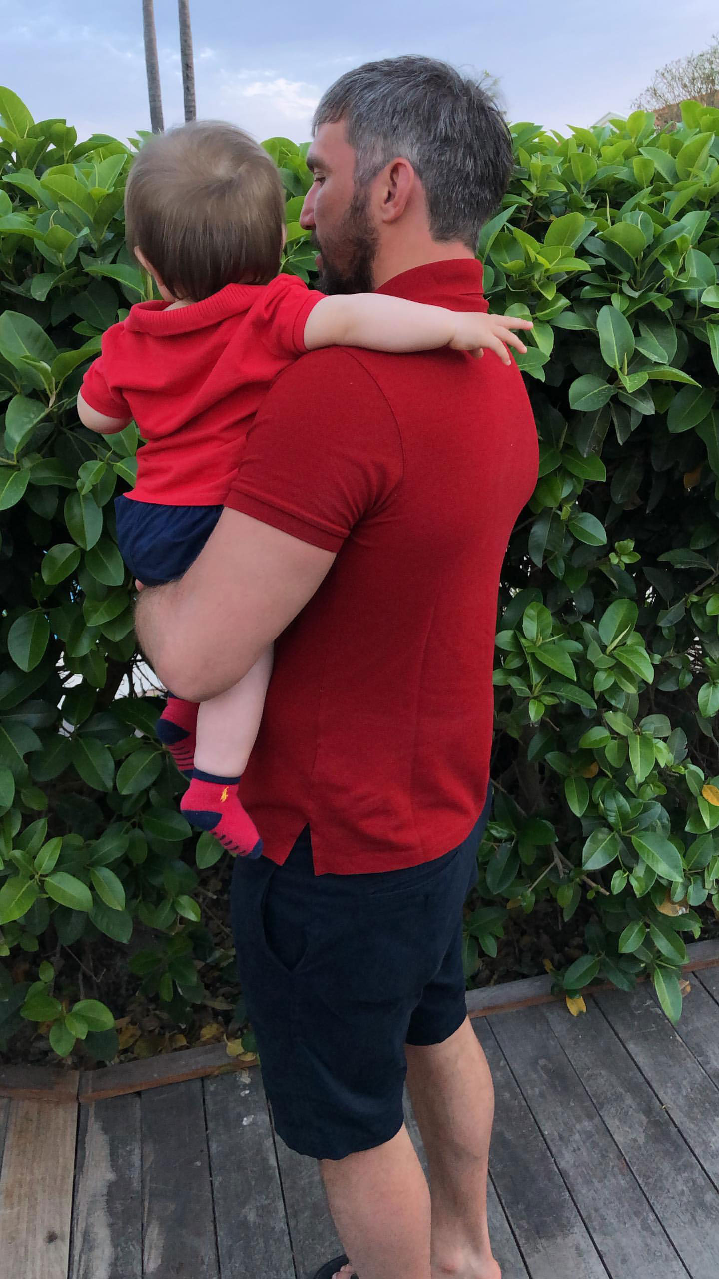 Alex Ovechkin and his son Sergei are wearing matching swimming trunks ...