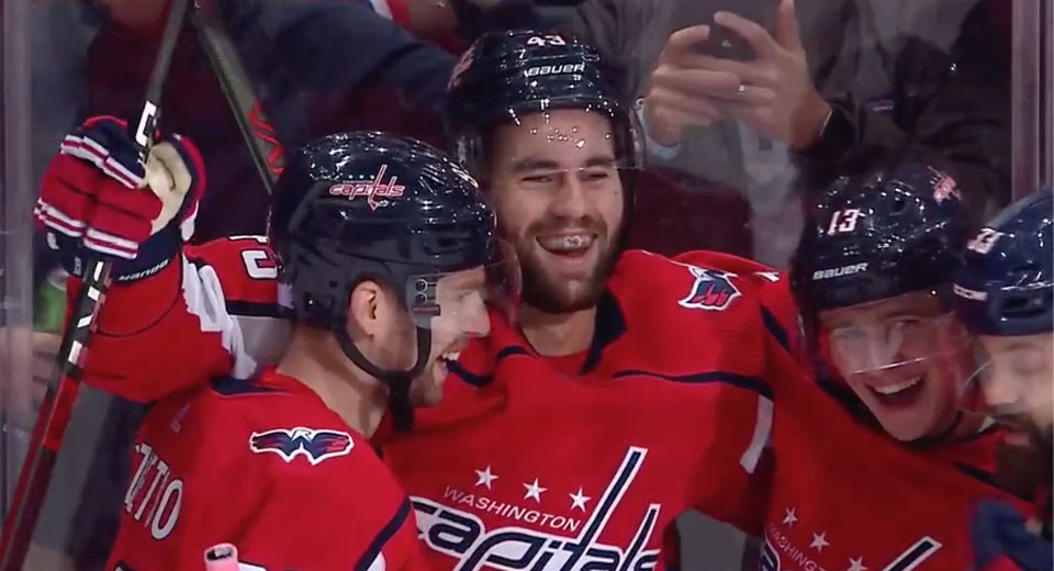 Tom Wilson scores mind-bending goal with a between-the-legs deflection