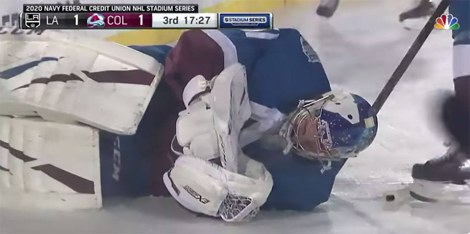 Philipp Grubauer knocked out of Stadium Series game after collision ...