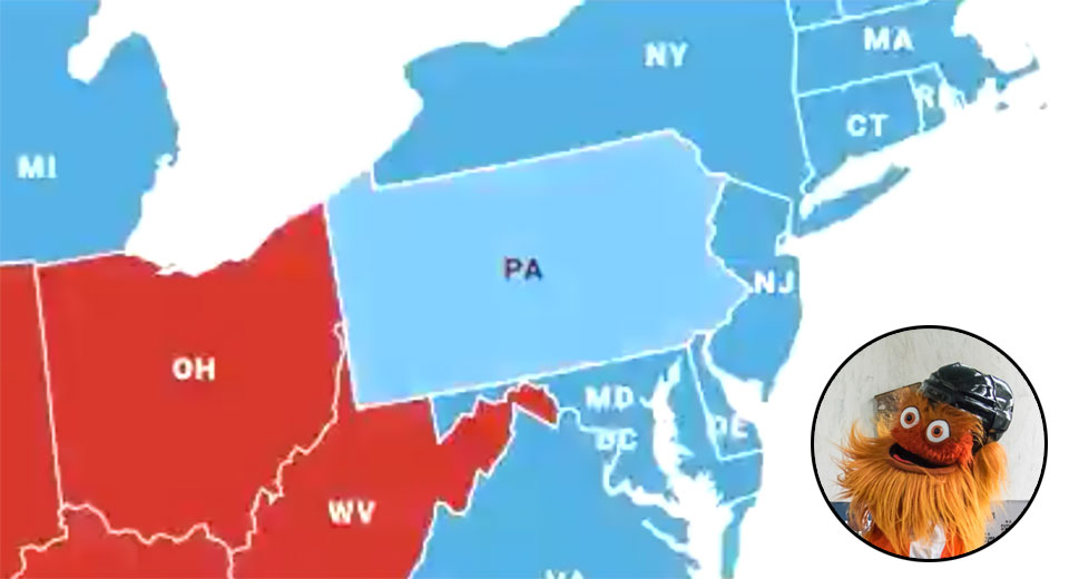 Pennsylvania sports fans celebrate state turning blue with Gritty memes ...