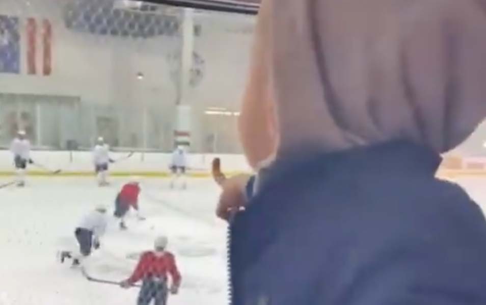 Kirill Orlov comes to Capitals practice to watch dad play