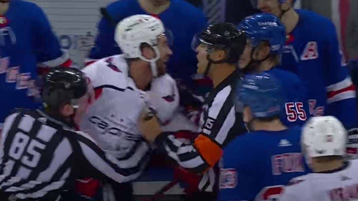 Tom Wilson gets tossed after being big mad at the New York Rangers bench