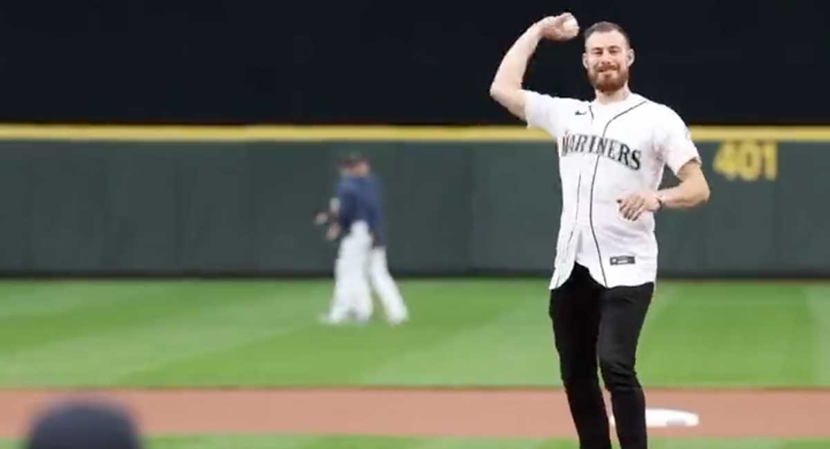 Philipp Grubauer throws out first pitch at Seattle Mariners game