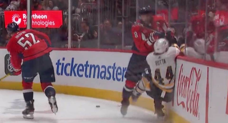 Alex Ovechkin’s big hit on Jan Rutta