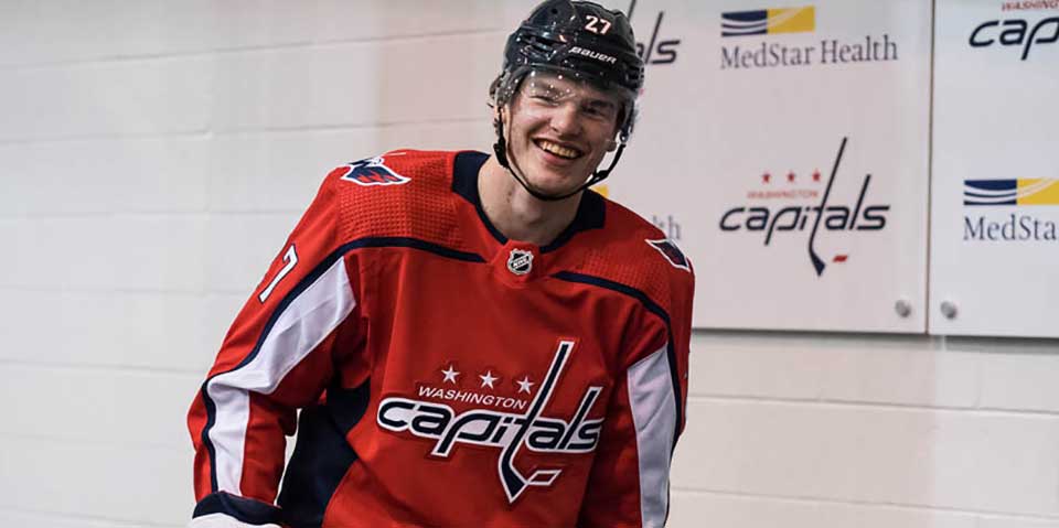 Alex Alexeyev tallies first NHL point on Anthony Mantha goal