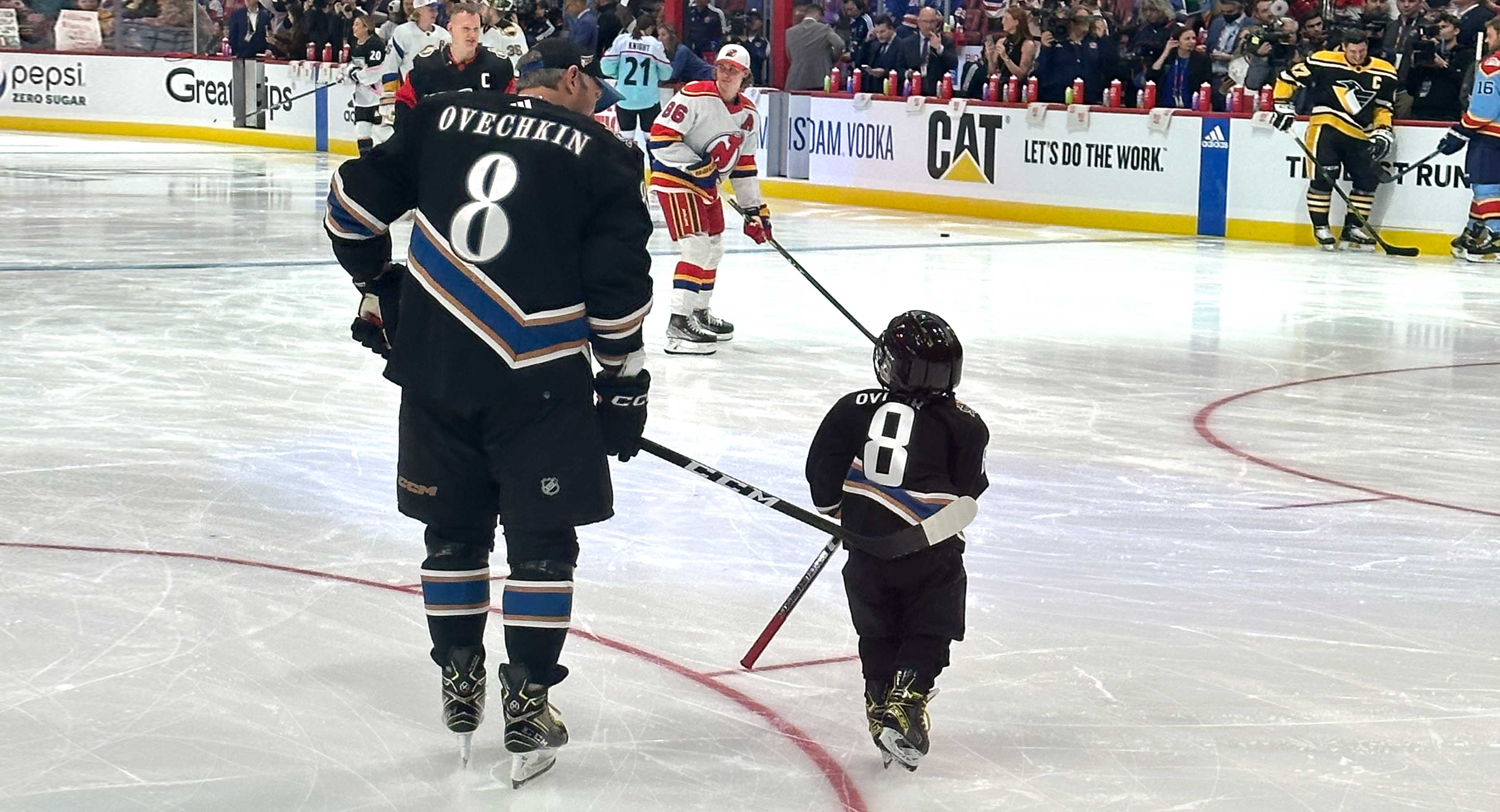 Alex Ovechkin and Ovi Jr take warmups together at the All-Star Skills ...