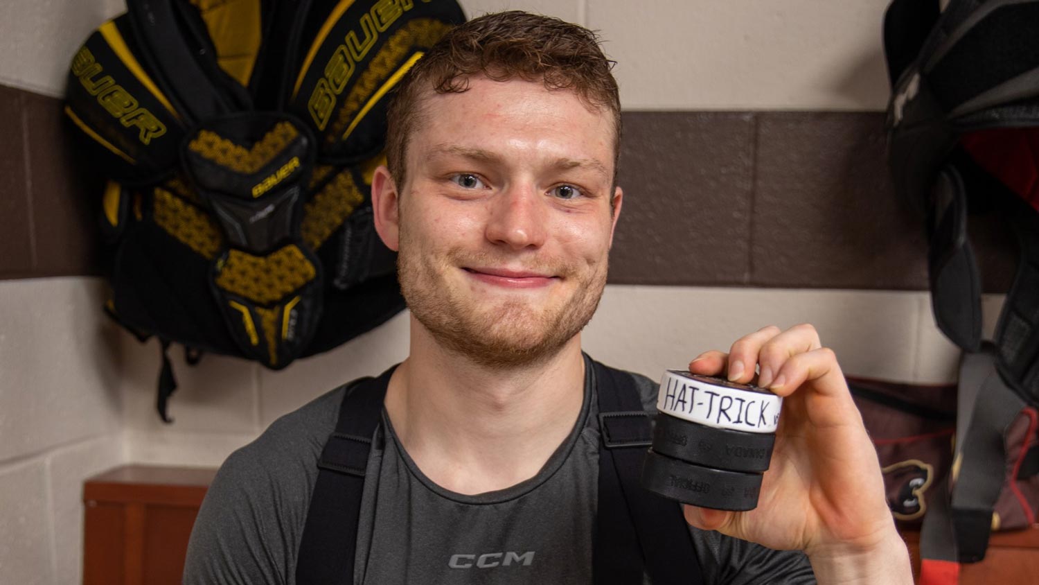 Ethen Frank scores first career hat trick in final game of rookie ...