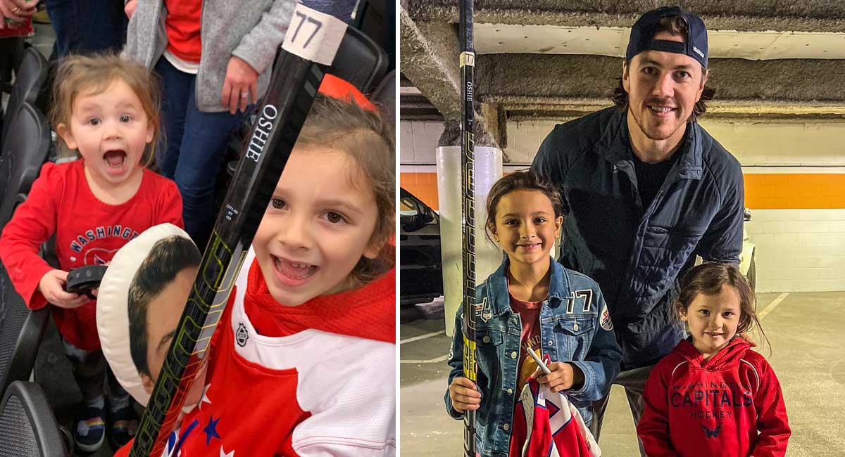 In adorable Easter moment, TJ Oshie signs the stick and warmup puck he ...