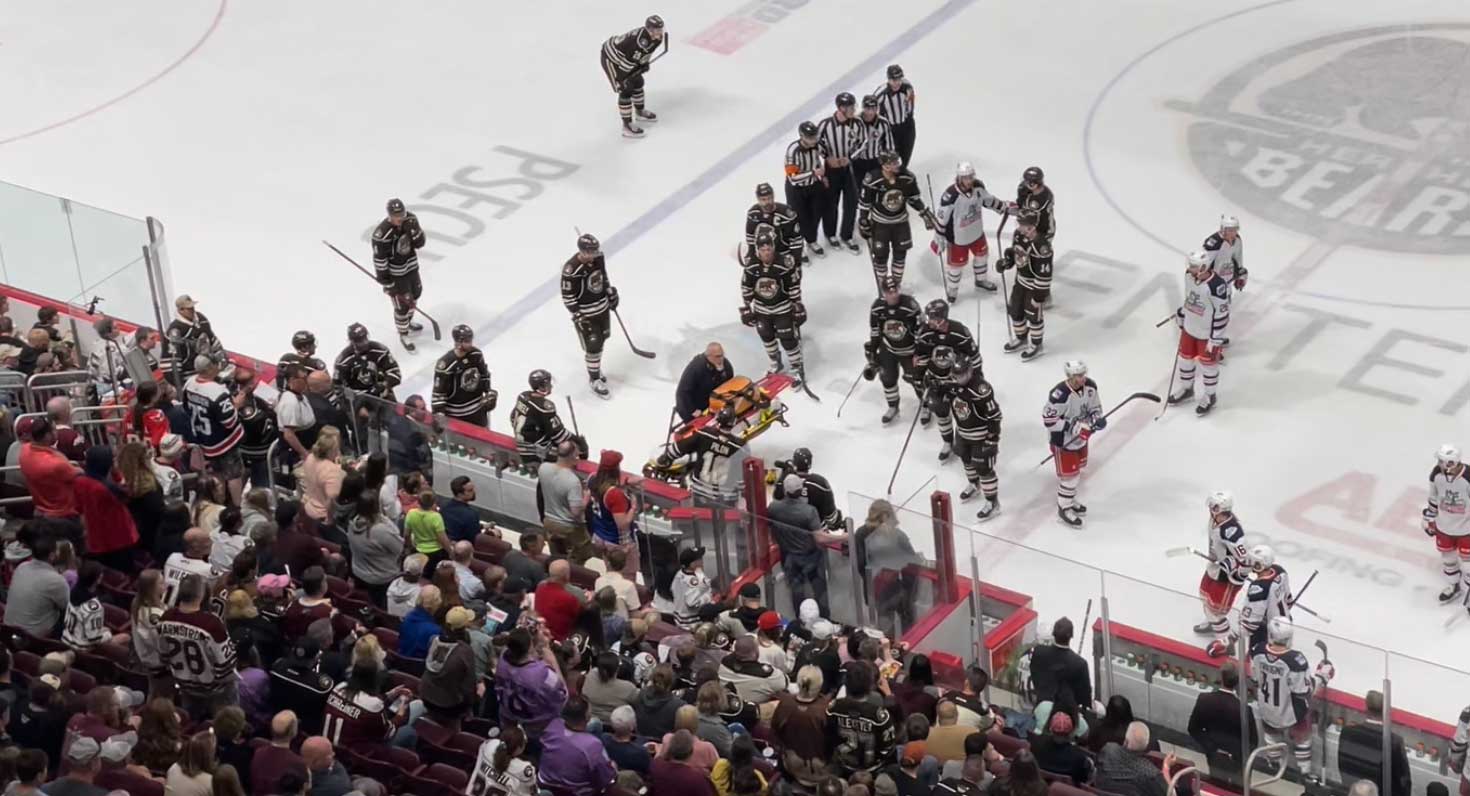 Scary moment in Hershey: Anton Blidh receives medical attention after ...