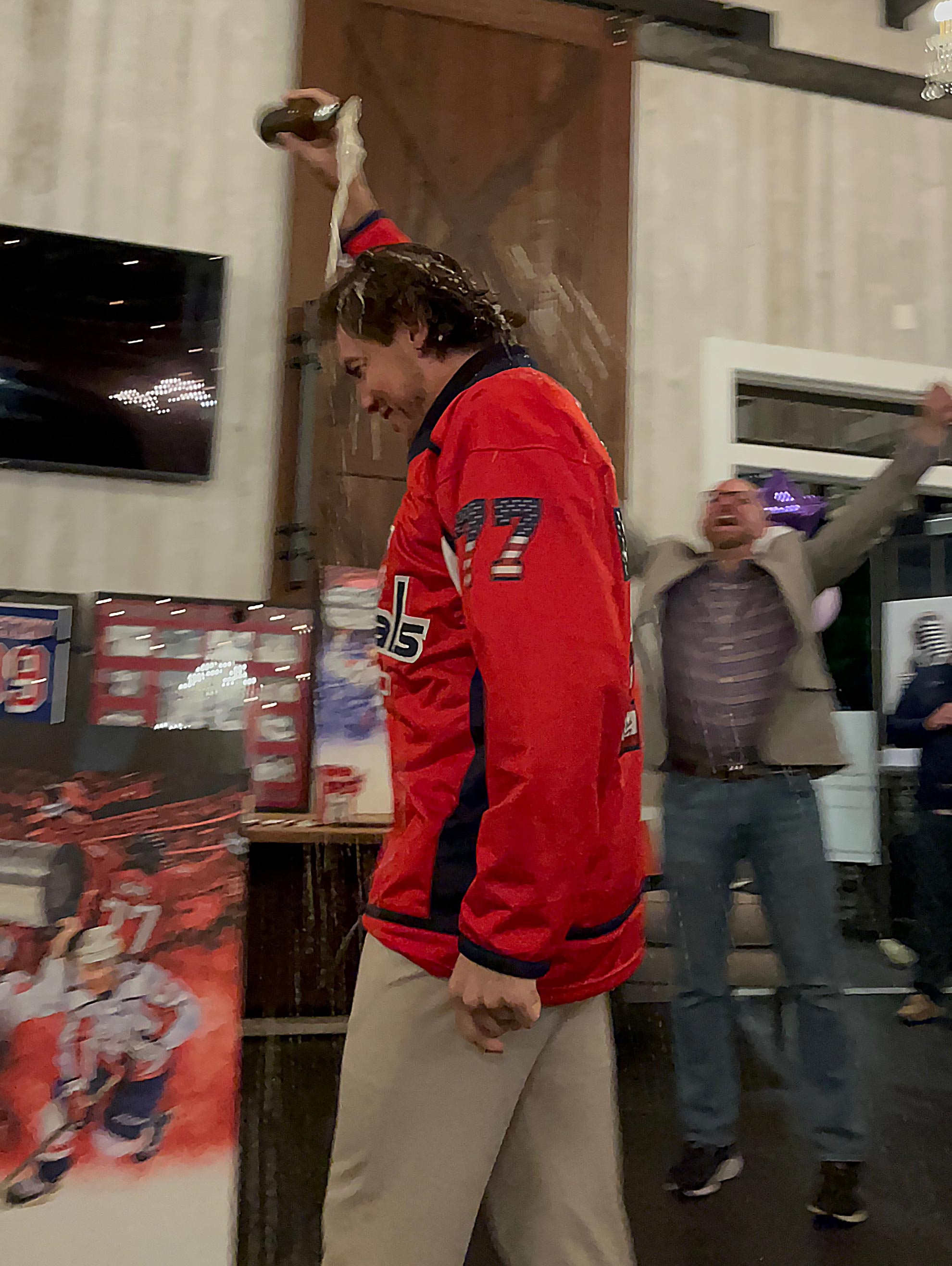 TJ Oshie does iconic Oshie Chug during auction of Joe Beninati and ...