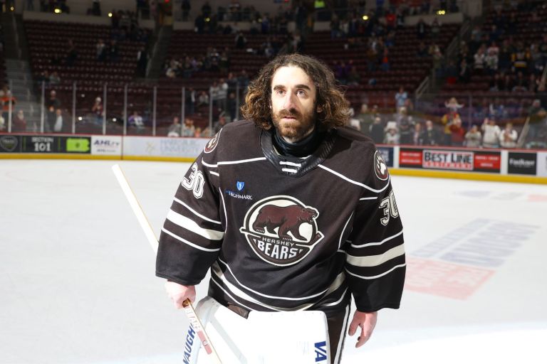 Hunter Shepard makes 33 saves, tallies first career point in Hershey’s ...