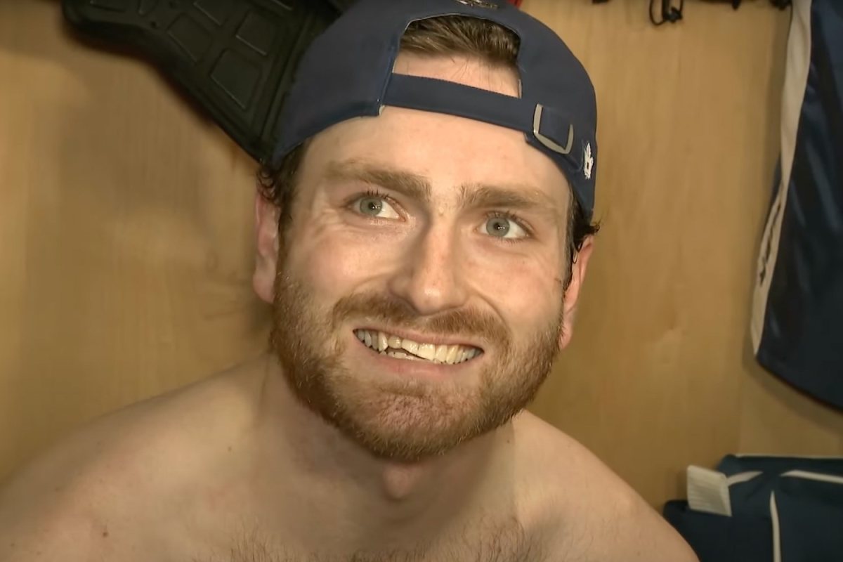 Noah Gregor reacts to Tom Wilson high-sticking him in the face ...